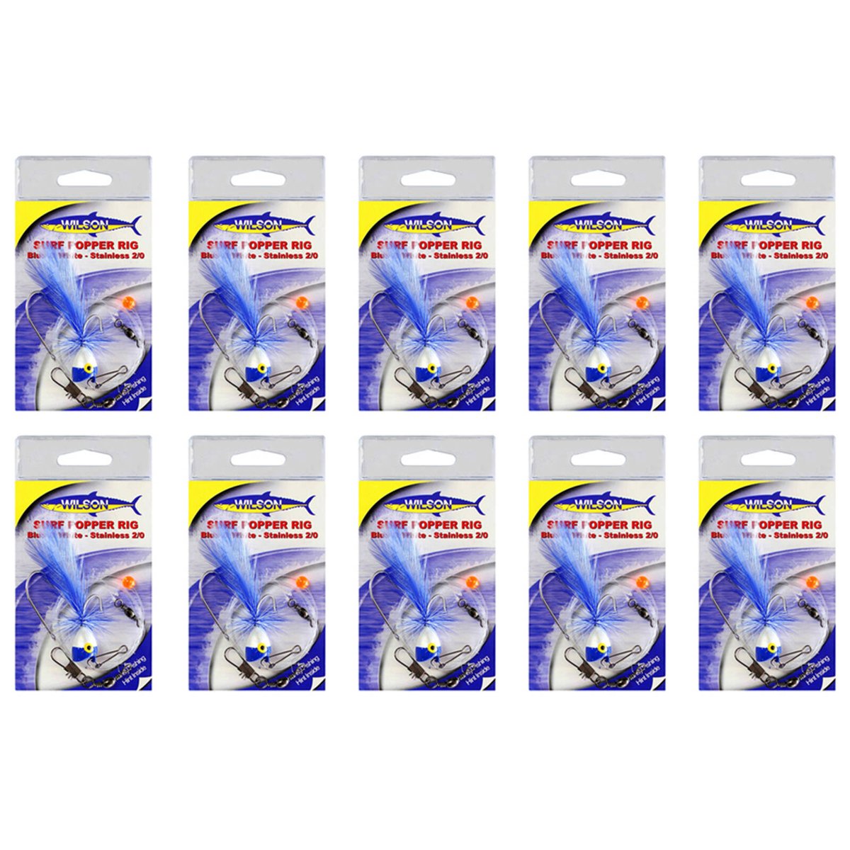 10x Wilson Blue and White Surf Popper Rig with Stainless Steel Hook ...