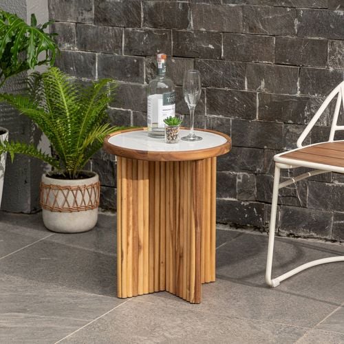 Marquee 400 x 400 x 480mm Natural Marble Tile Fluted Side Table ...