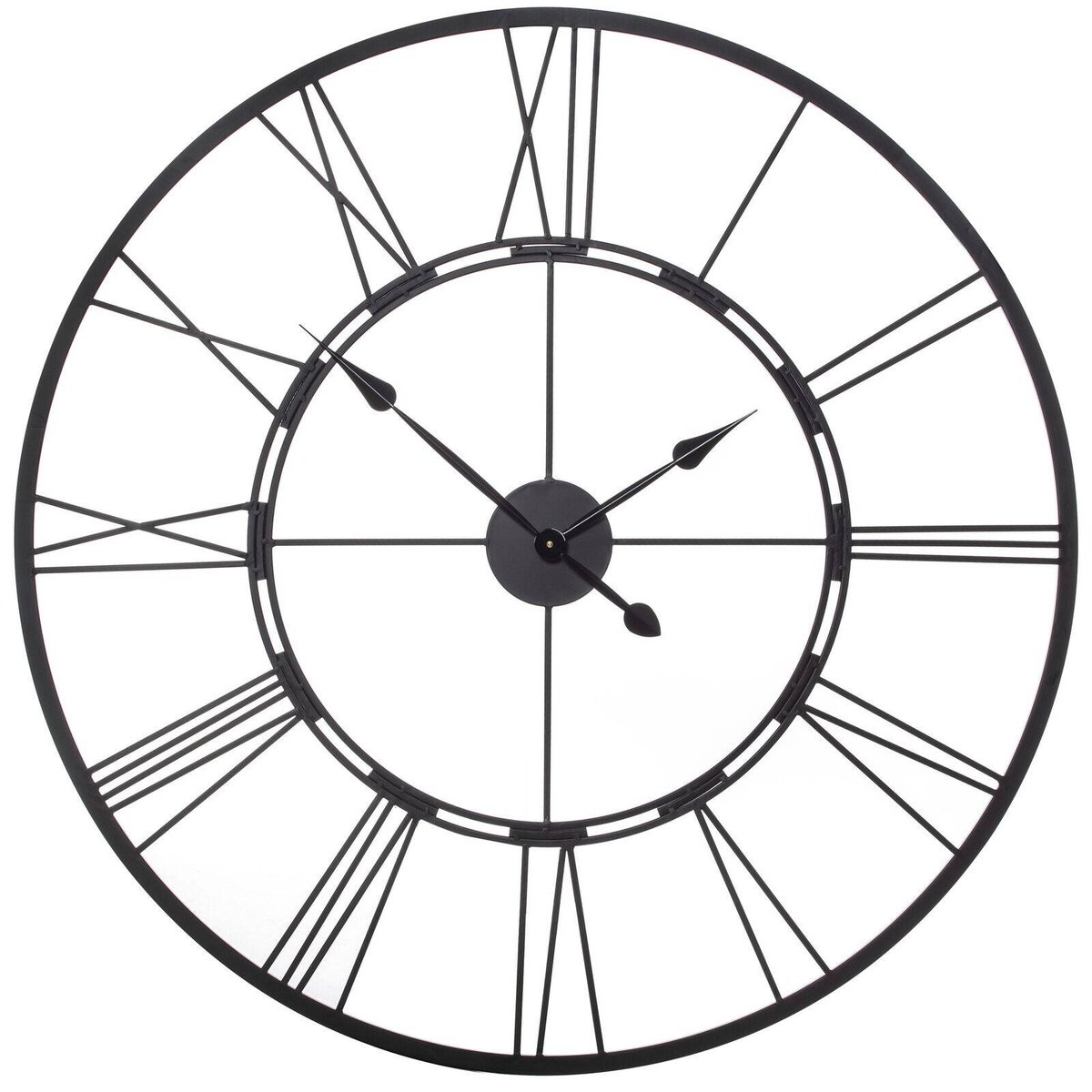 Jumbo Extra Large Roman Numeral Metal Frame Wall Clock in Black Matte ...