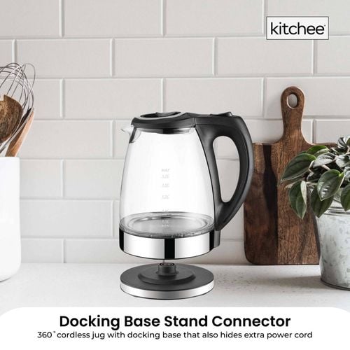 1.7L Electric Glass Kettle LED Blue Light 360 Automatic Cordless Water ...