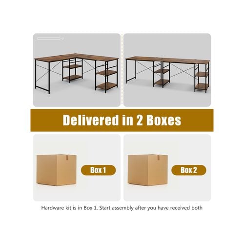 Costway L-shaped Computer Desk 2-Person Convertible Corner Desk - Brown ...