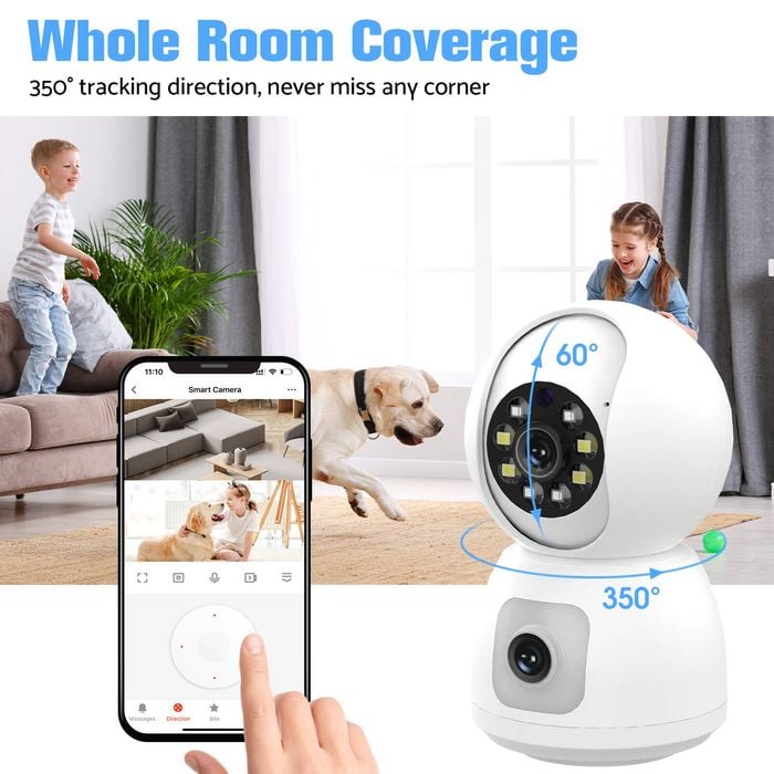 Advwin Dual-Lens Indoor Security Camera, 1080P WiFi Home Surveillance ...