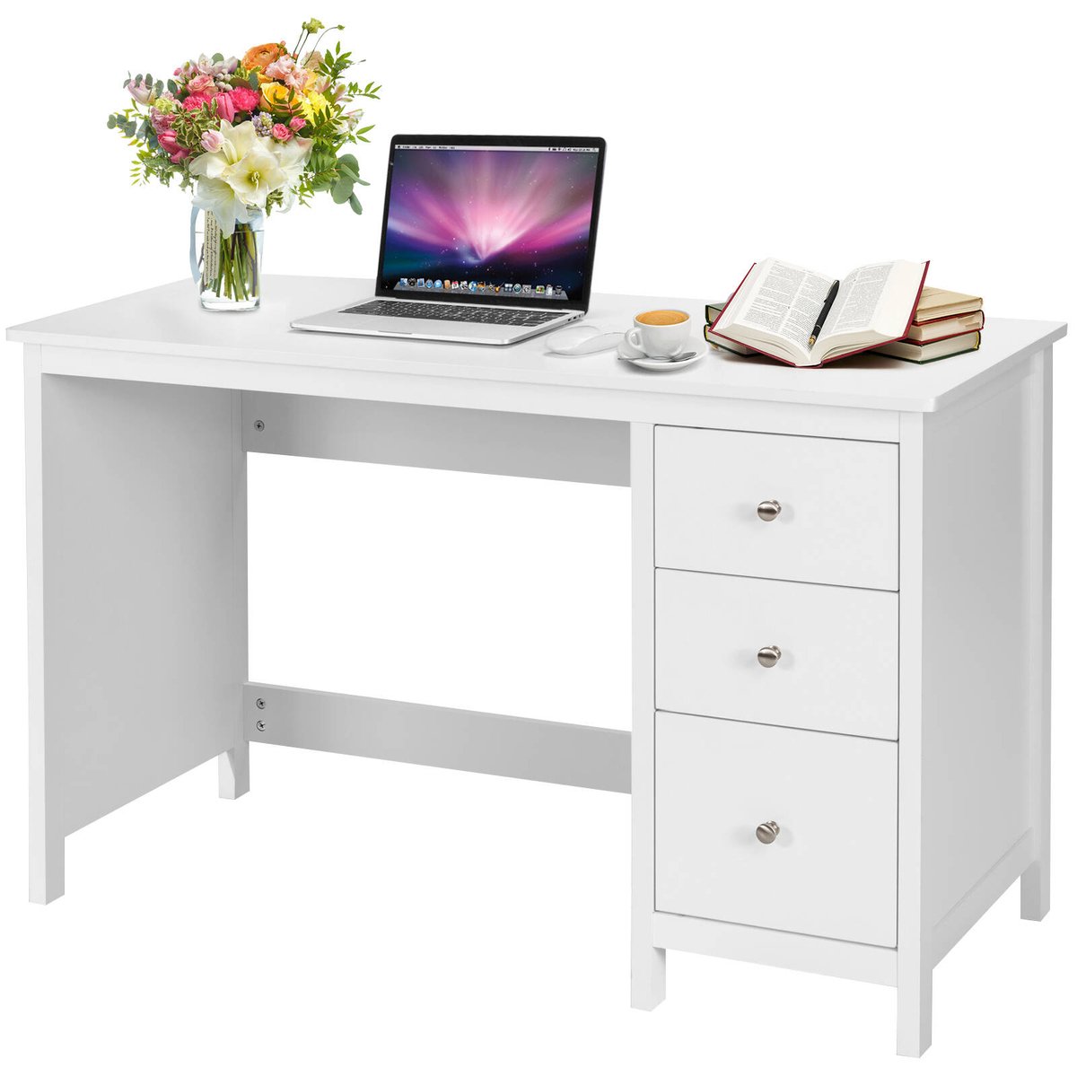 Costway Large Tabletop 3-Drawer Computer Desk White - Bunnings Australia