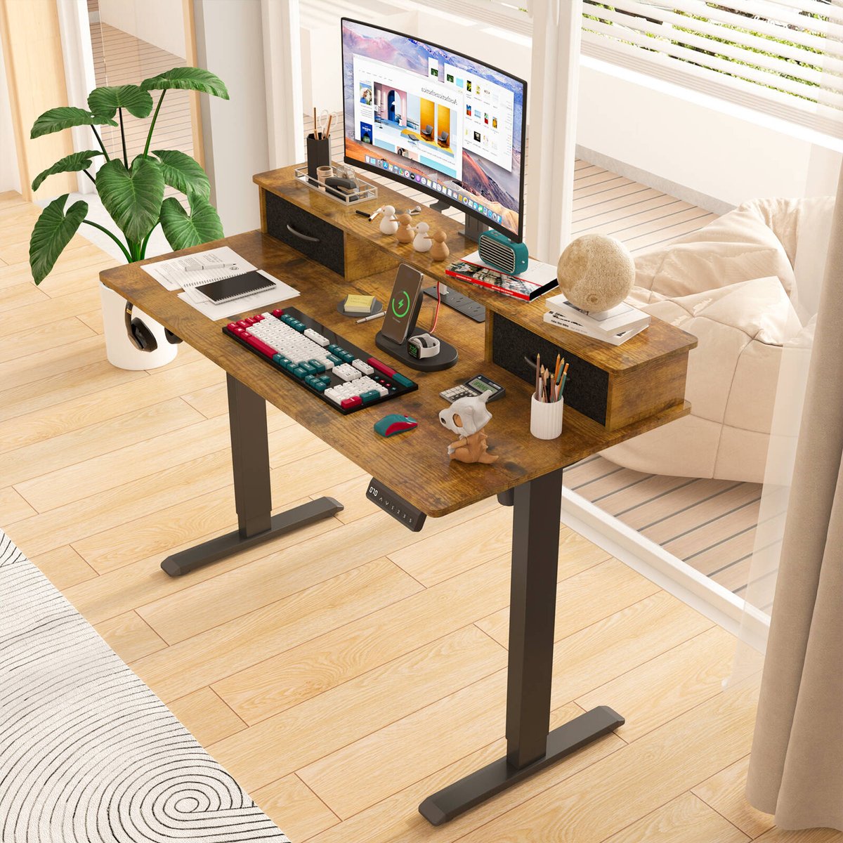 Advwin Adjustable Height Electric Standing Desk with Monitor Stand ...