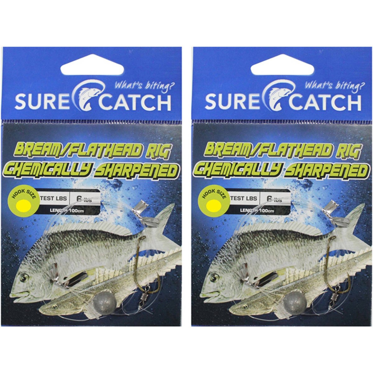 2x Surecatch Pre-Tied Bream/Flathead Fishing Rig Chemical Hook - Size 4 ...