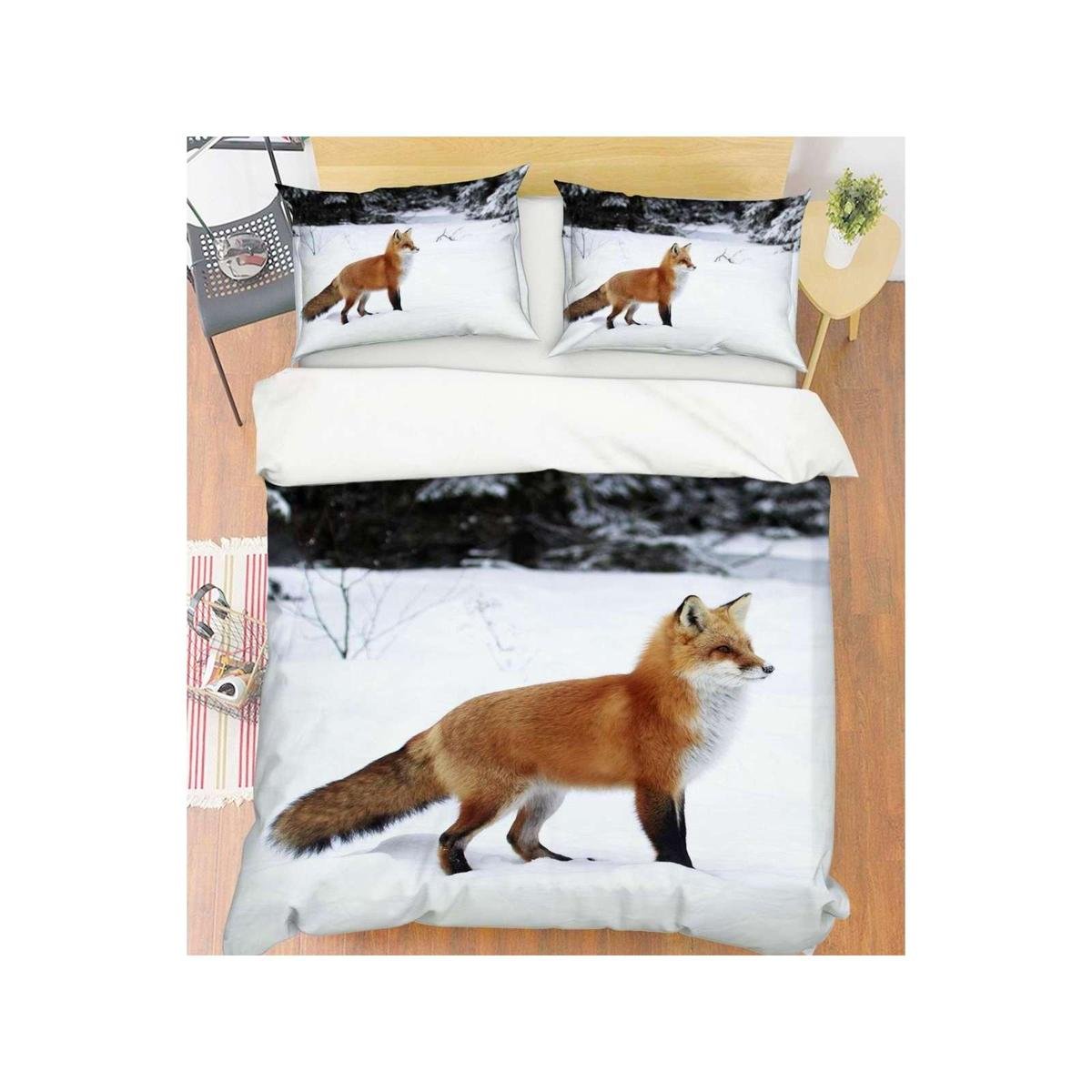 3D Winter Snow Fox 98 Bed Pillowcases Quilt Queen Size - Bunnings Australia