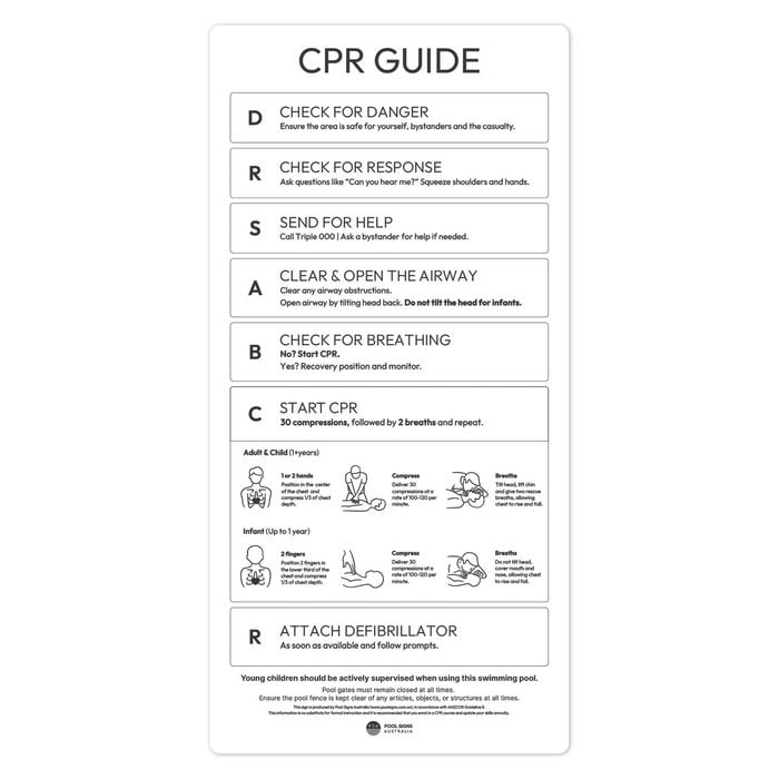 Pool Signs Australia Pool Safety CPR Sign - Ice White - Bunnings Australia
