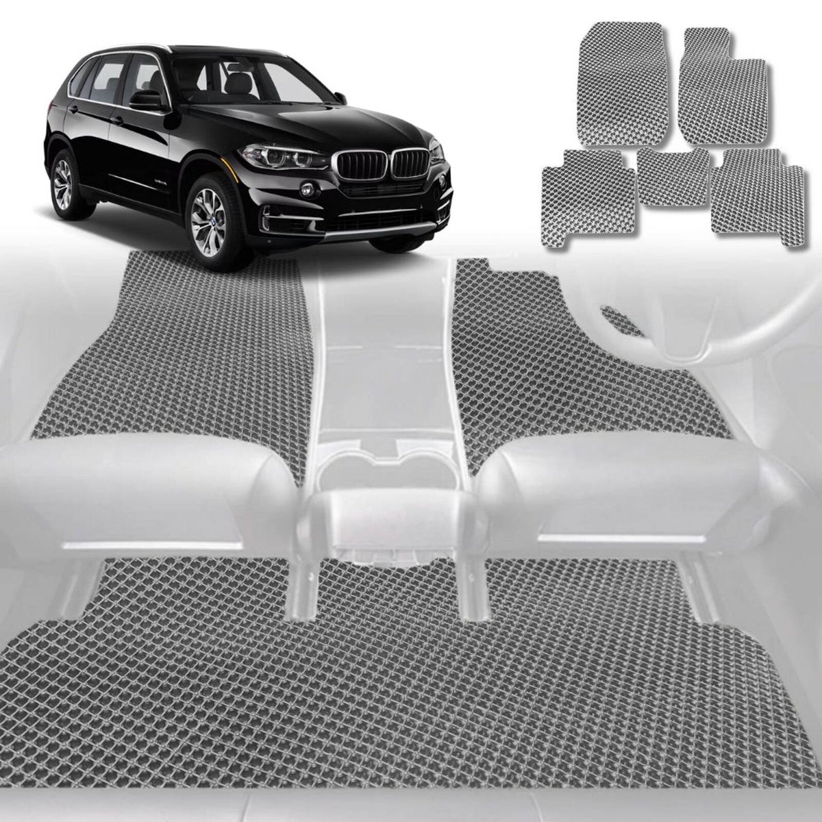 6D Diamond Car Floor Mats for BMW X5 2018-Current-Full Set-Grey-Outback ...