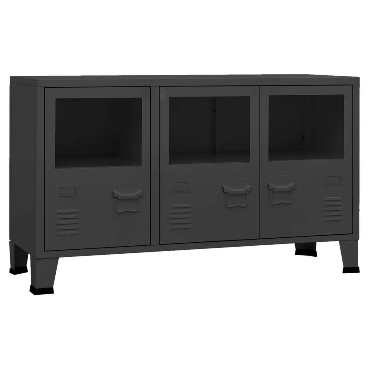 vidaXL Industrial Sideboard Black Metal and Glass Buffet Book Storage ...