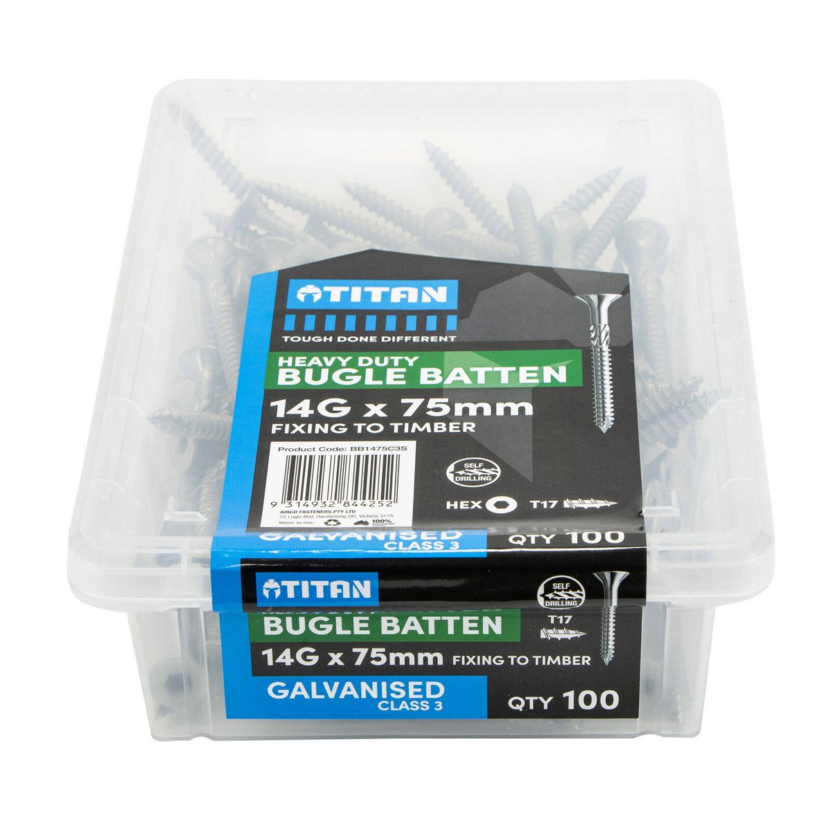 Titan 14G x 75mm CL3 Gal Bugle Batten Screw - 100 Pack - Bunnings Australia