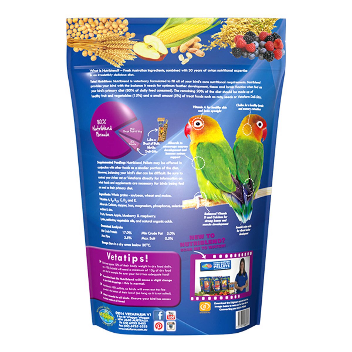 Vetafarm Nutriblend Mini Pellets Bird Food For Pet Bird Parrots 10kg ...