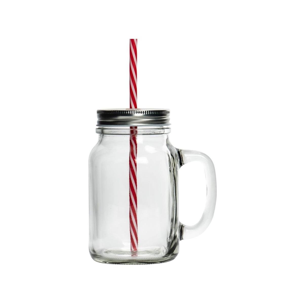 Rink Drink 4 Piece Glass Drinking Jars Set with Lid and Reusable Straw ...