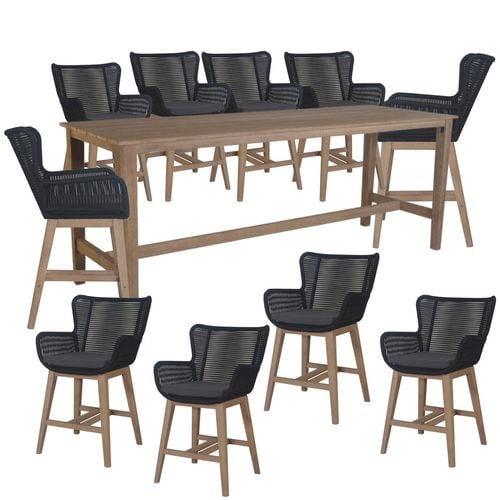 Stud 11pc Outdoor High Bar Dining Set 10pc Barstool Chair 240cm Timber Table - Bunnings Australia