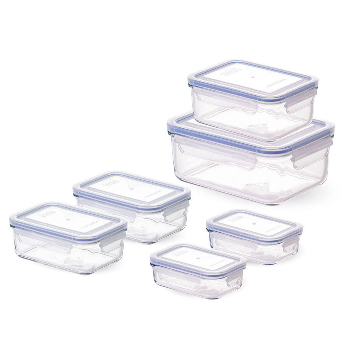 Glasslock Rectangular Food Container Set W/ Lid 6pc Tempered Glass ...