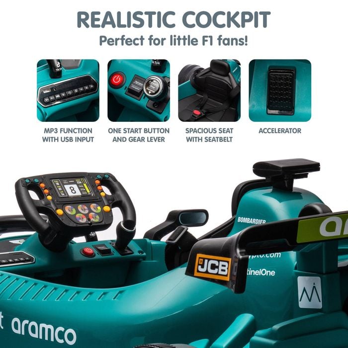 Aston Martin Aramco F1 Licensed Electric Kids Ride On Race Car ...