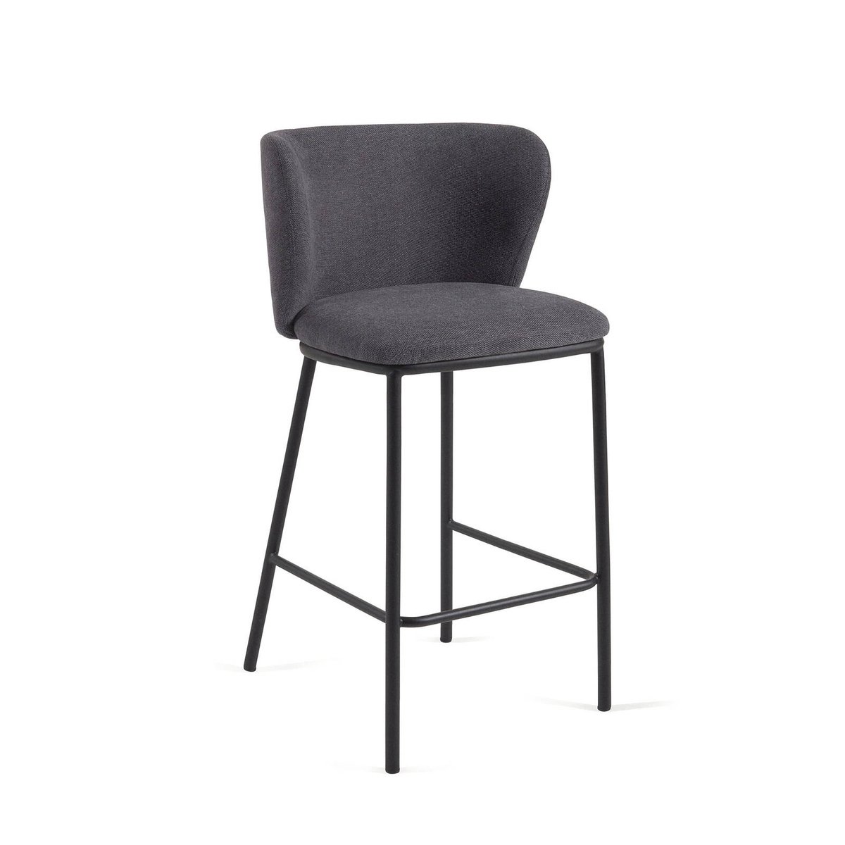 Ciselia stool in dark grey chenille with steel legs in black finish, 65 ...