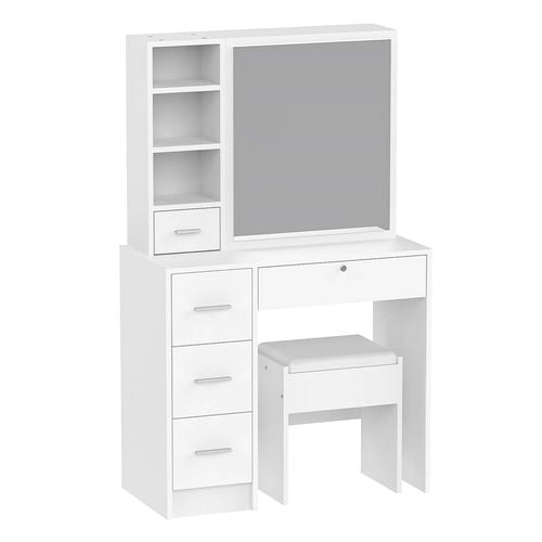Advwin Dressing Table Set with Slide Mirror and Stool Vanity Desk Hiden Storage Lockable Drawer ...