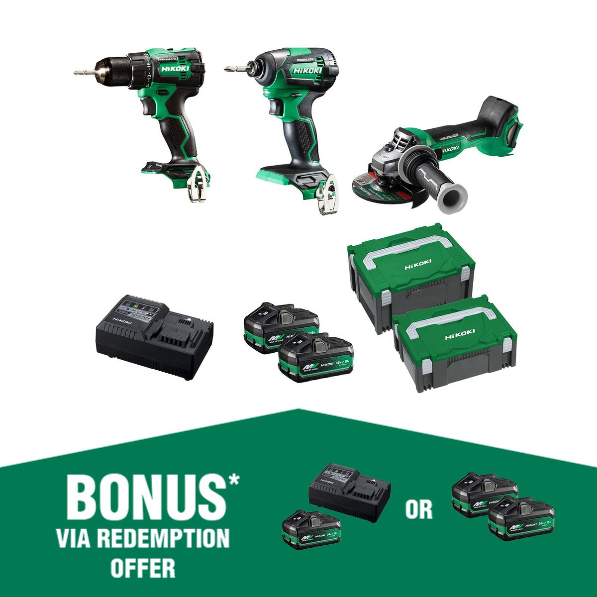 Hikoki 18V 3 Piece Brushless Combo Kit KC18DDBL2(HCZ) - Bunnings Australia