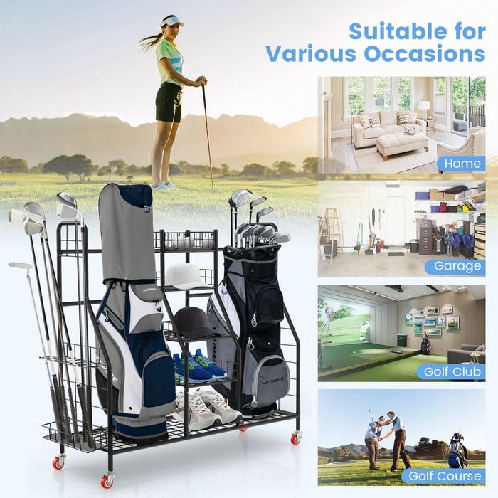 Costway Metal Golf Bag Storage Rack Mobile Golf Club Stand Organizer w ...
