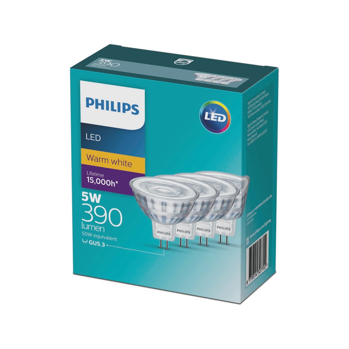 Philips MR16 LED 390Lm Warm White 5W Spot - 4 Pack - Bunnings Australia