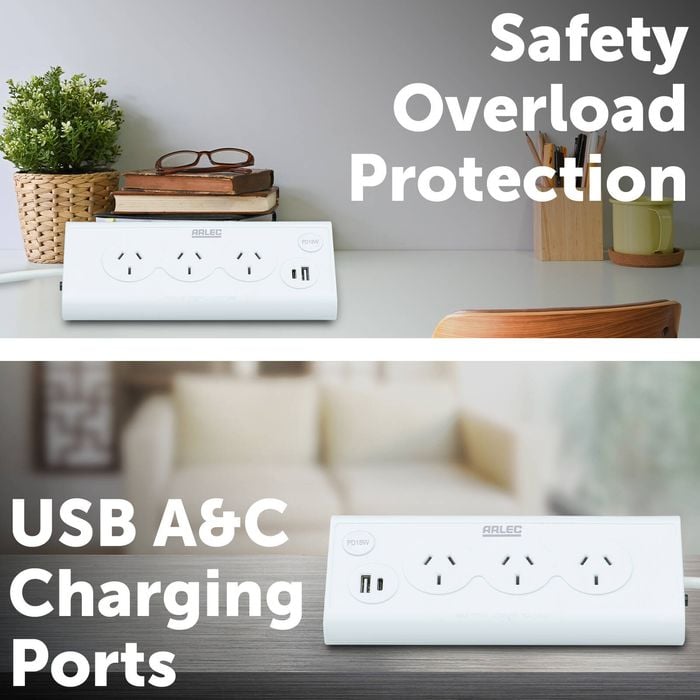 Arlec 3 Outlet Triangular Powerboard With PD18W Fast Charging USBs ...