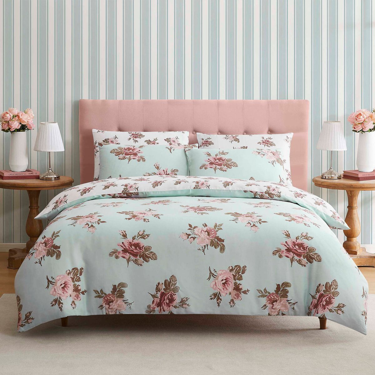 Laura Ashley Enas Garden Duck Egg Quilt Cover Double Bed - Bunnings ...