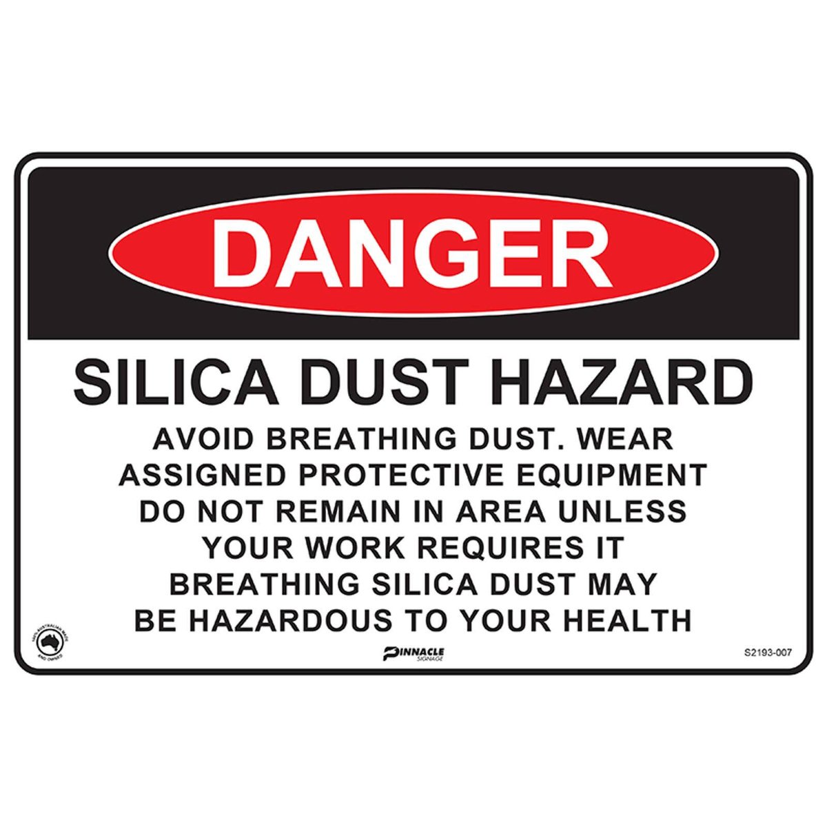 Pinnacle 300 x 200mm Metal Danger Silica Dust Avoid Breathing Sign ...
