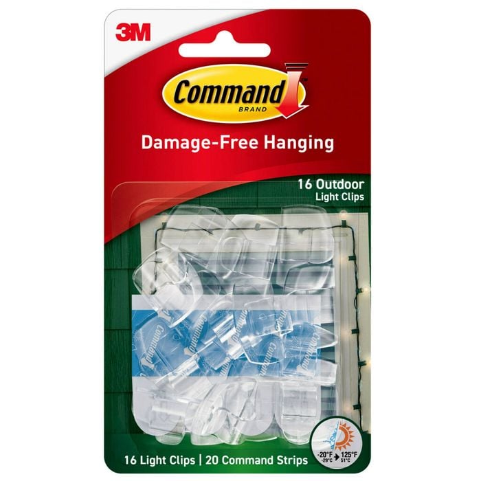Command Outdoor Light Clips, Clear, Damage Free Decorating, 16 Clips and 20 Command Strips ...