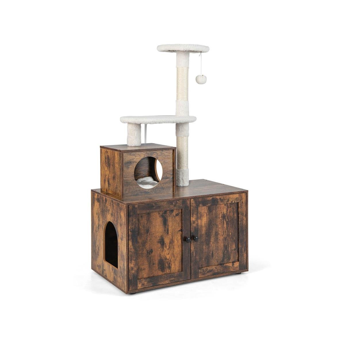 Costway 3in1 Cat Tree Kitten Litter Cabinet Sisal Post Kitty Activity ...