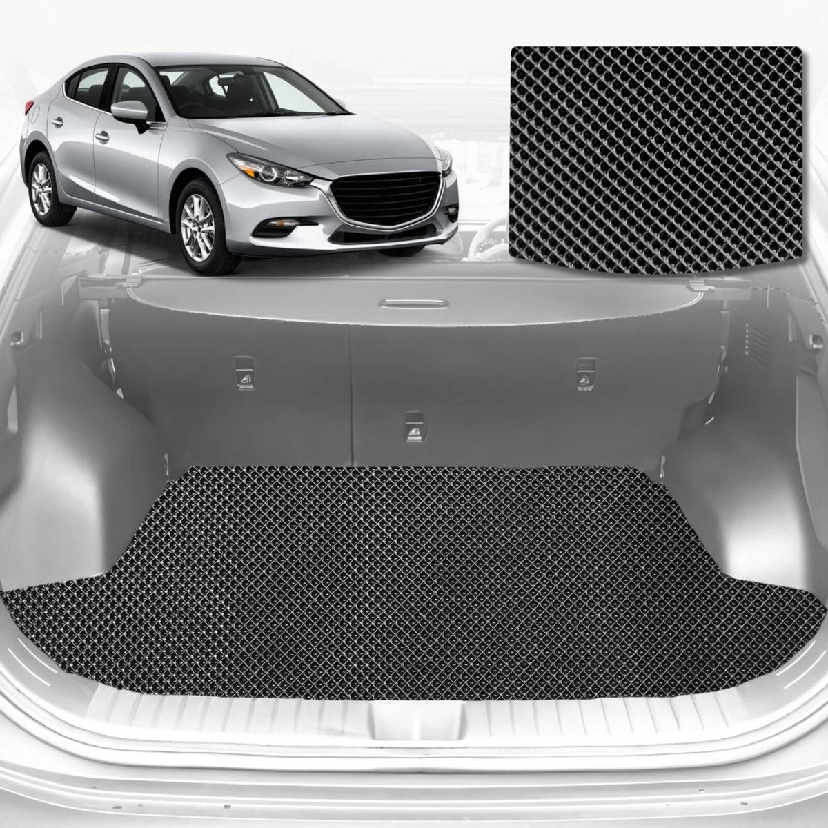 6D Diamond Car Boot Mat for Mazda 3 (BM BN)2014-2018-Cargo Mat-Black ...
