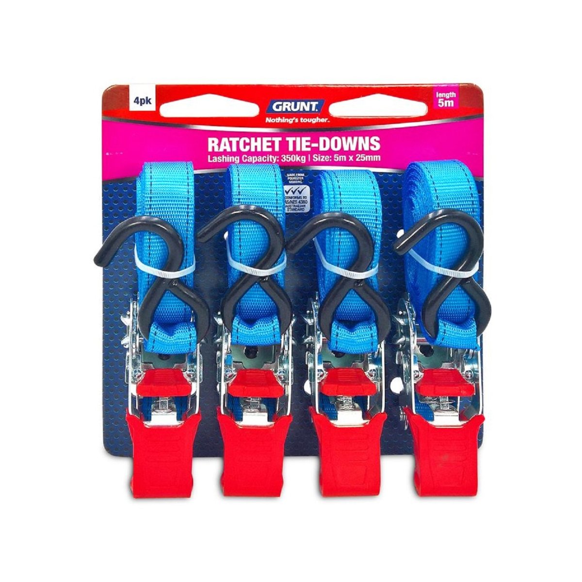 GRUNT 25mm x 5m Ratchet Tie Down Straps - 4 Pack - Bunnings Australia