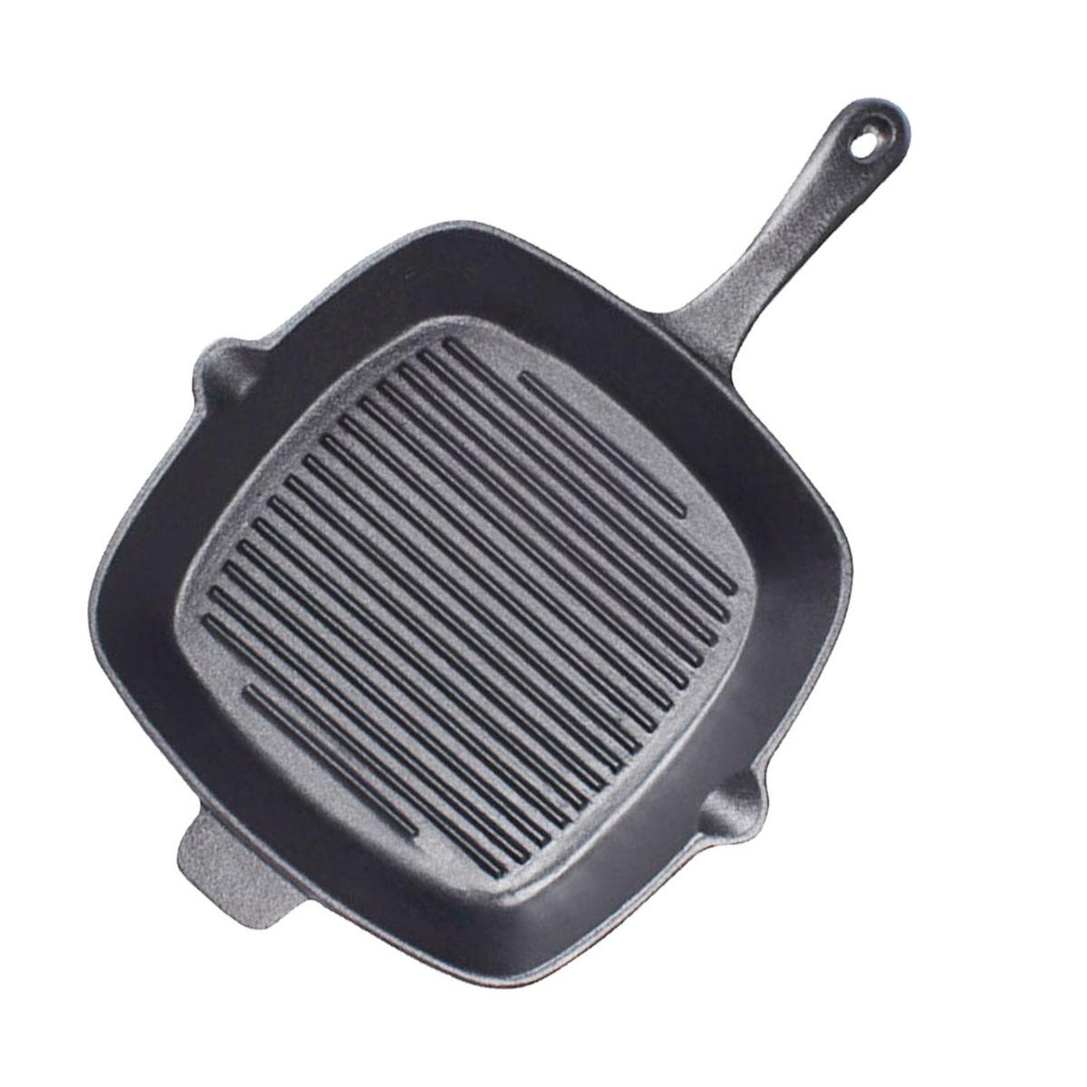 SOGA 26cm Square Ribbed Cast Iron Frying Pan Skillet Steak Sizzle ...