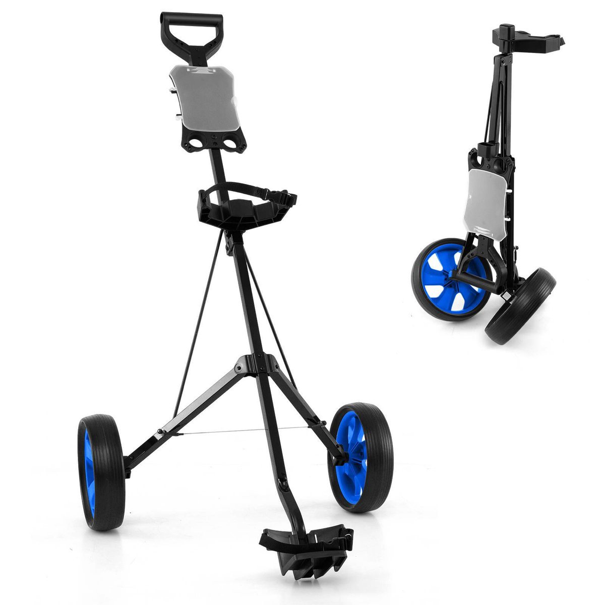 Costway 2 Wheel Foldable Golf Push Cart Trolley w/Scorecard Holder Blue ...
