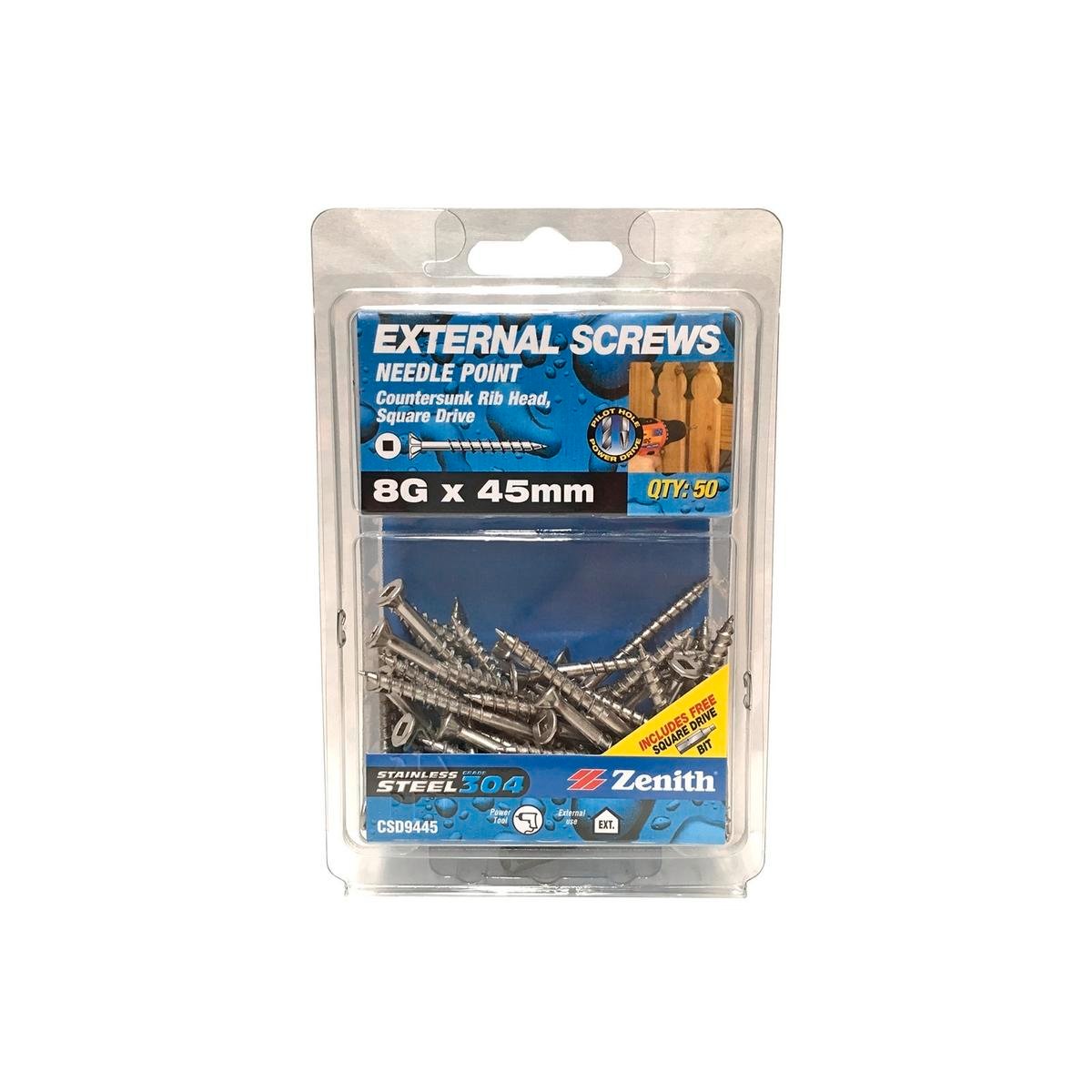 Zenith 8G x 45mm Stainless Steel 304 Square Drive External Screw - 50 ...
