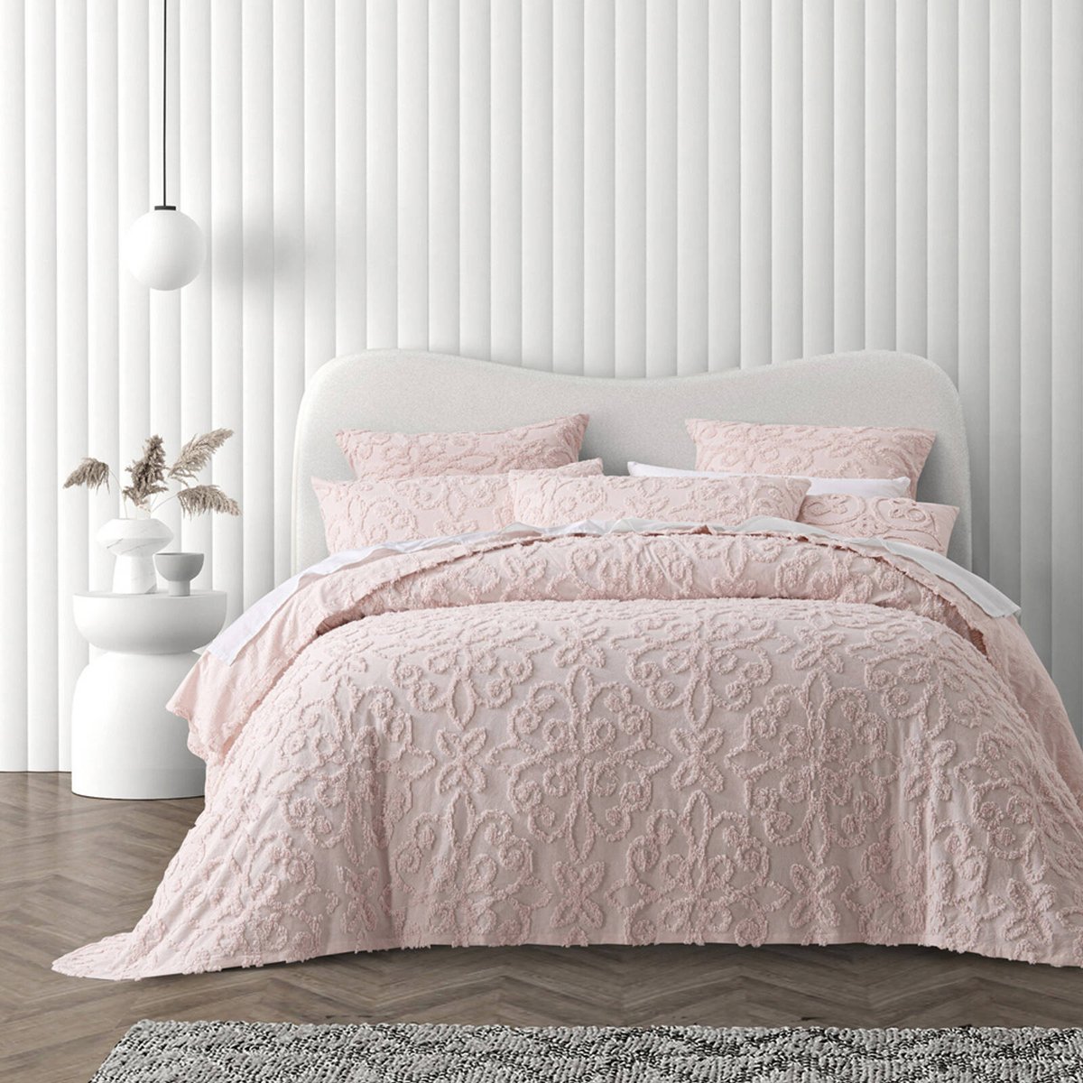 Bianca Ella King Blush Cotton Chenille Bedspread Set - Bunnings Australia