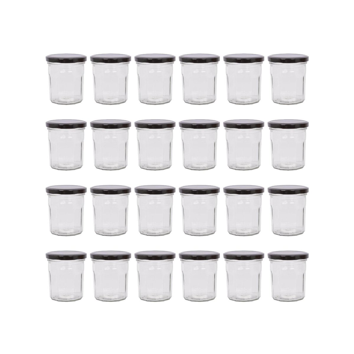 Argon Tableware Glass Jam Jars with Black Lids - 250ml - Pack of 24 ...