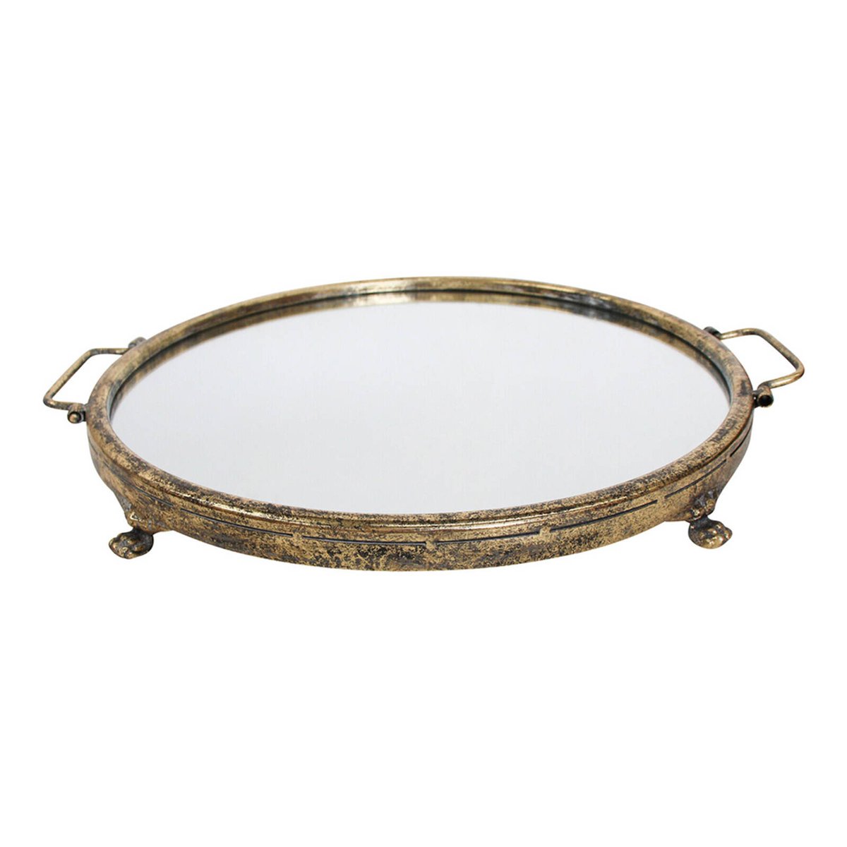 LVD Decorative Round 46cm Metal Mirror Tray w/ Handles - Gold ...