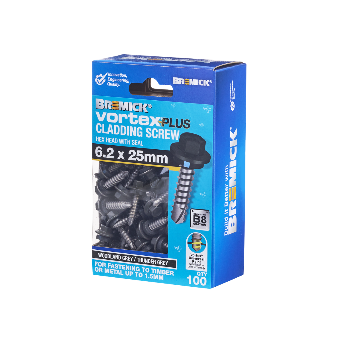 Bremick Vortex Plus Cladding Screw 6.2 x 25mm HEX B8 WG BOX 100 ...