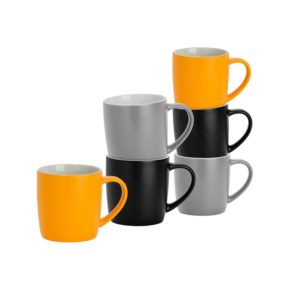 Argon Tableware 6 Piece Matt Tea And Coffee Mug Set - Black Grey Yellow ...
