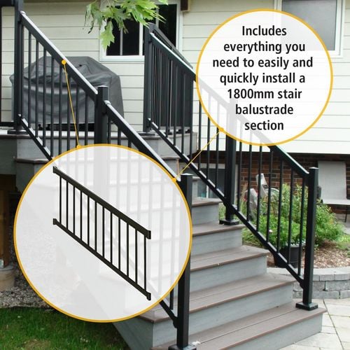 PEAK 1800mm Black Aluminium Deck Balustrade Standard Stair Baluster Kit ...