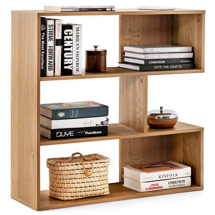 Costway 3-Shelf Bookcase Concave Corner Bookshelf Display Storage Unit ...