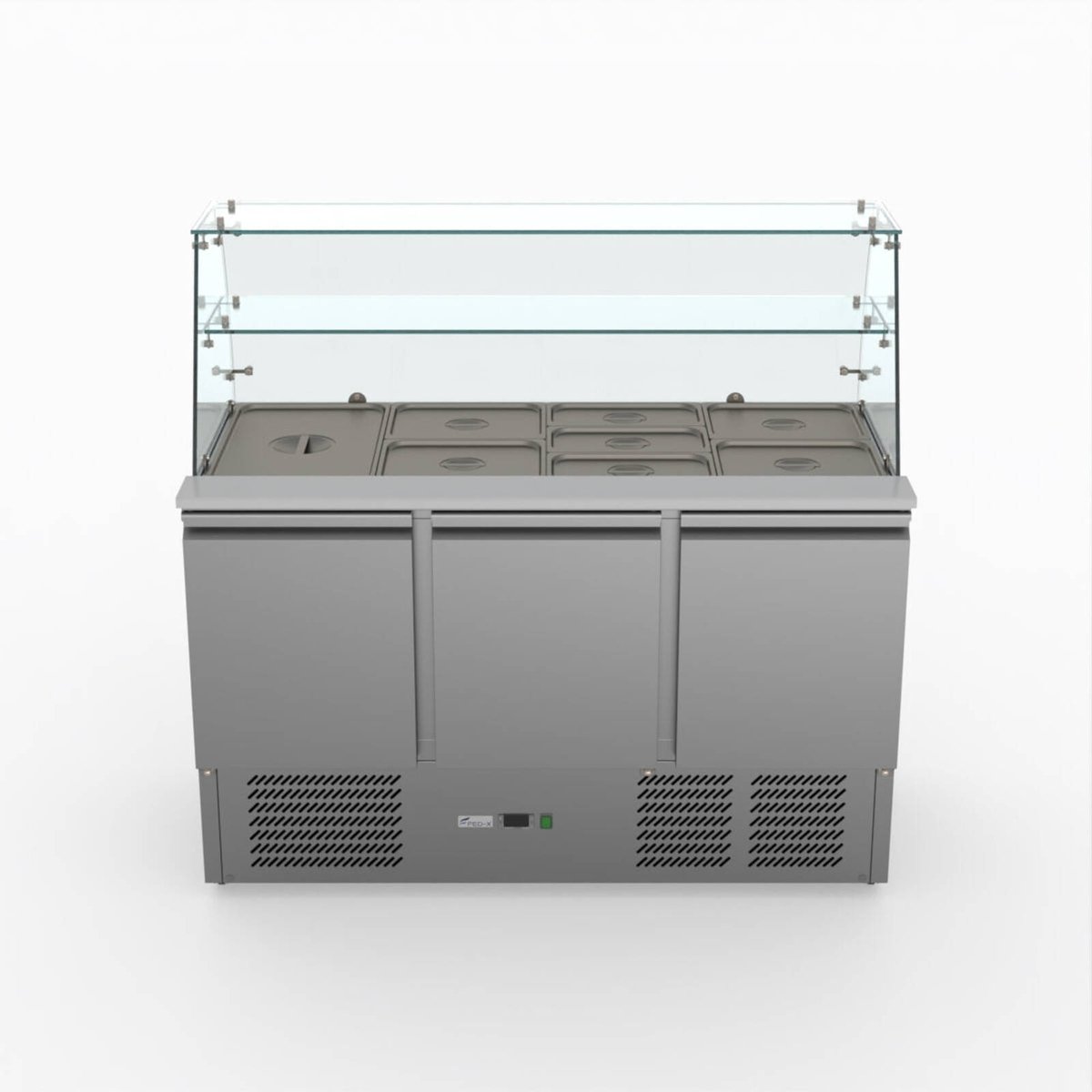 FED-X Three Door Salad Prep Fridge With Glass Top - Salad Bar Fridges ...