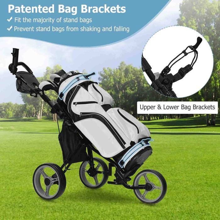 Costway Foldable Golf Buggy Trolley 3 Wheels Golf Club Push Cart Black ...