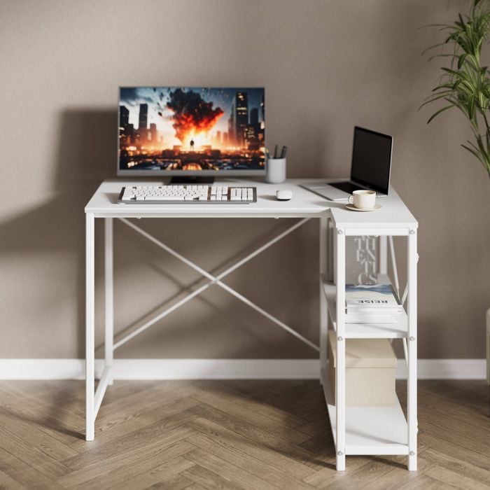 Zinus 100 cm L Shaped Computer Desk Home Office Table - White ...