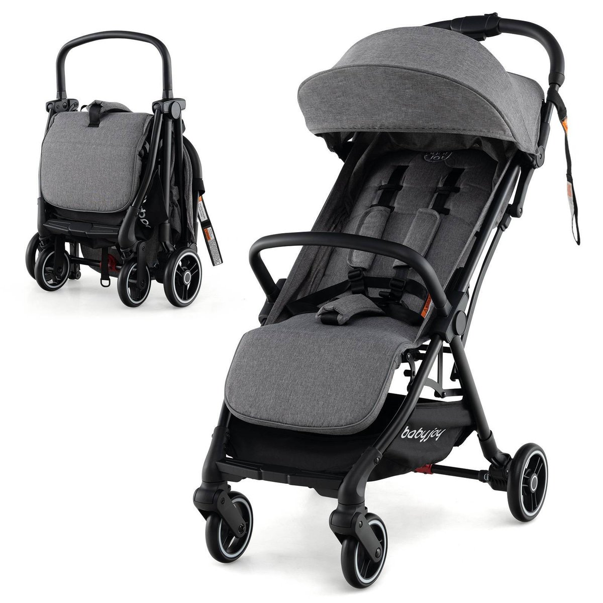 Costway Portable Baby Stroller with Adjustable Canopy Dark Grey ...