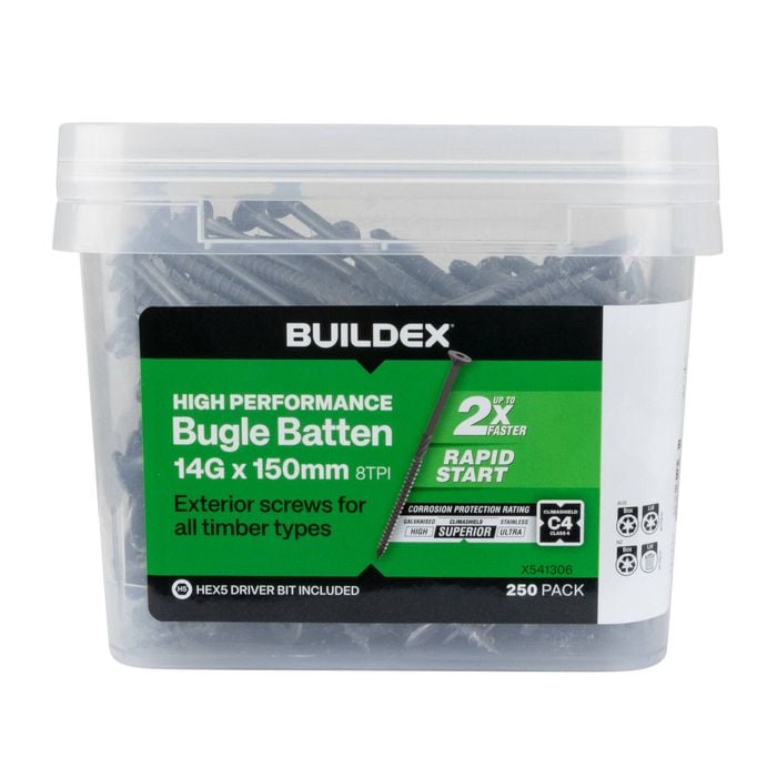 Buildex® 14G x 150mm Class 4 Bugle Batten Screws - 250 pack - Bunnings ...
