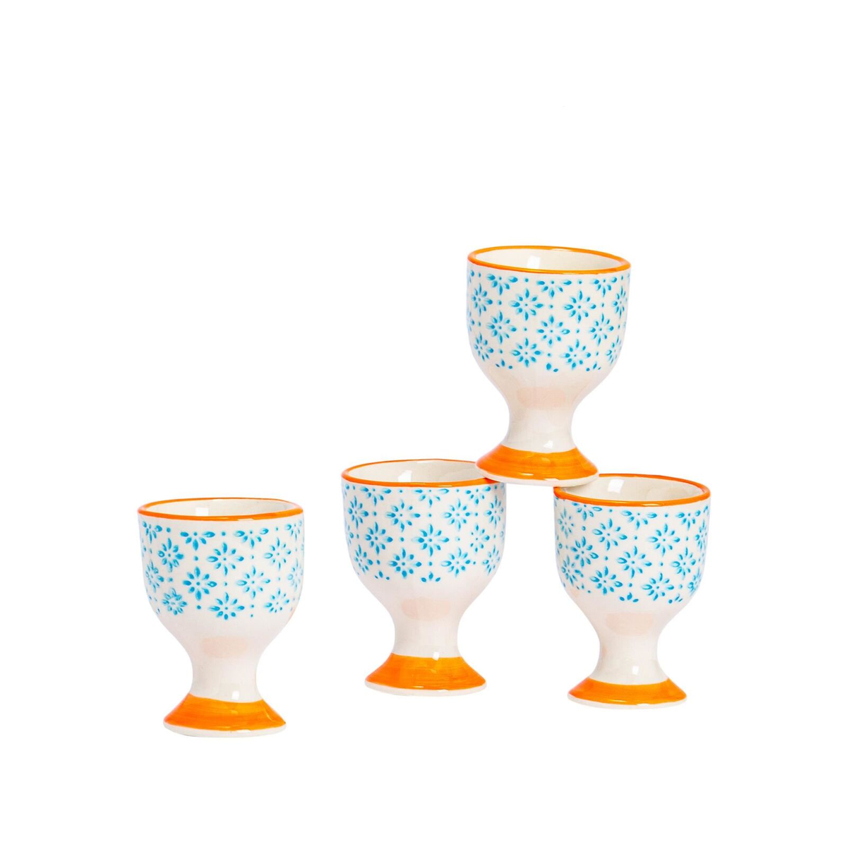 Nicola Spring Hand Printed Porcelain Egg Cups - Light Blue - Pack of 4 ...
