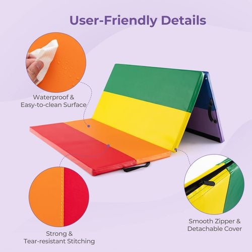 Costway 1.8x1.2m Gymnastics Mat Tri-Fold Thick Tumbling Mat w/Carrying ...