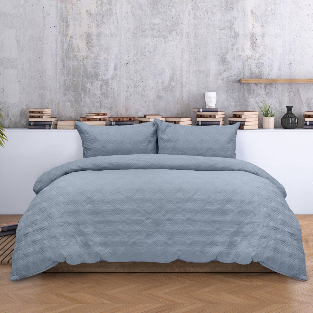 Ardor Boudoir King Carter 90GSM Quilt Cover Set Mineral Blue - Bunnings ...