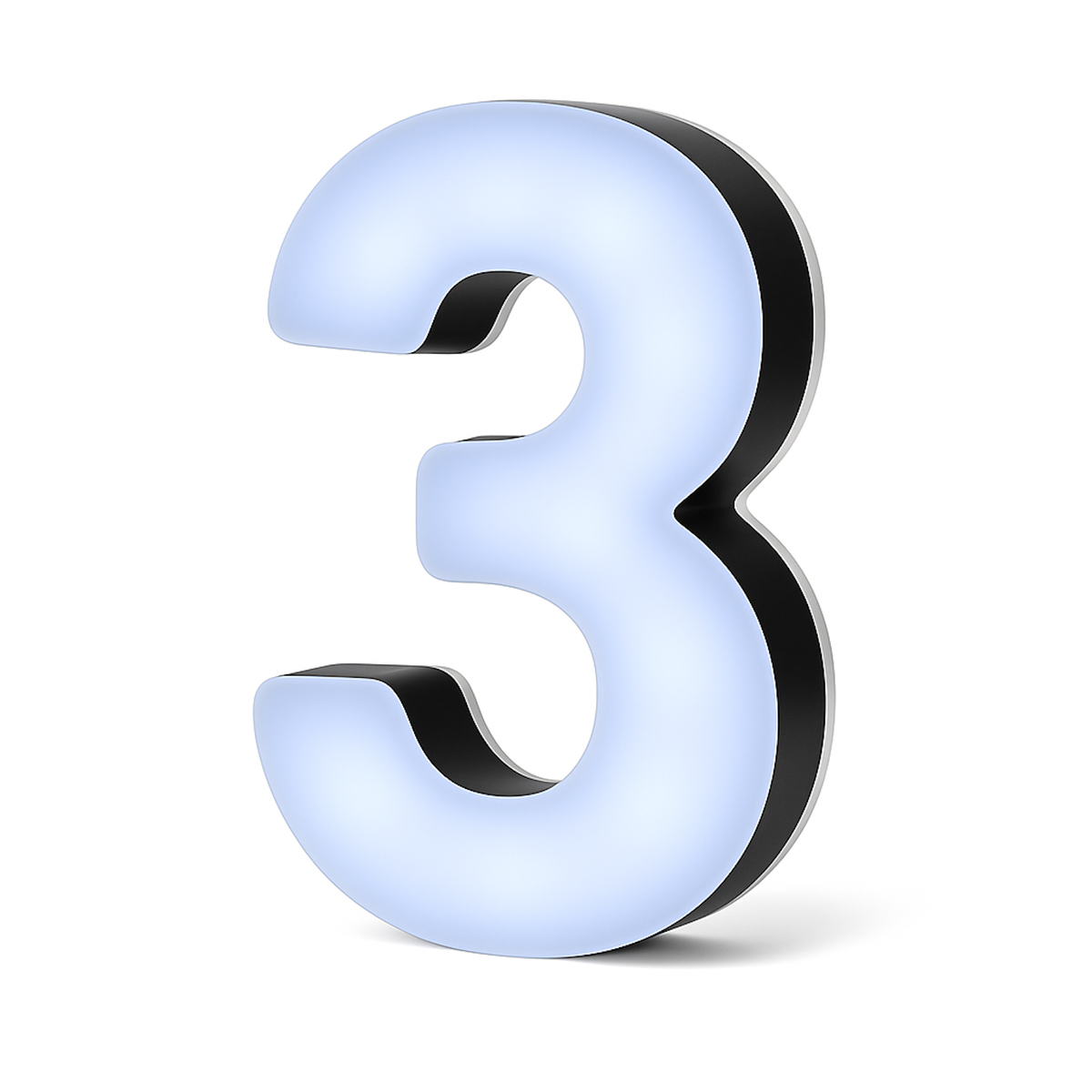 Lit Up 3D Led Number 3 Illuminated Opal Acrylic 100mmHx92mmWx23mmD ...